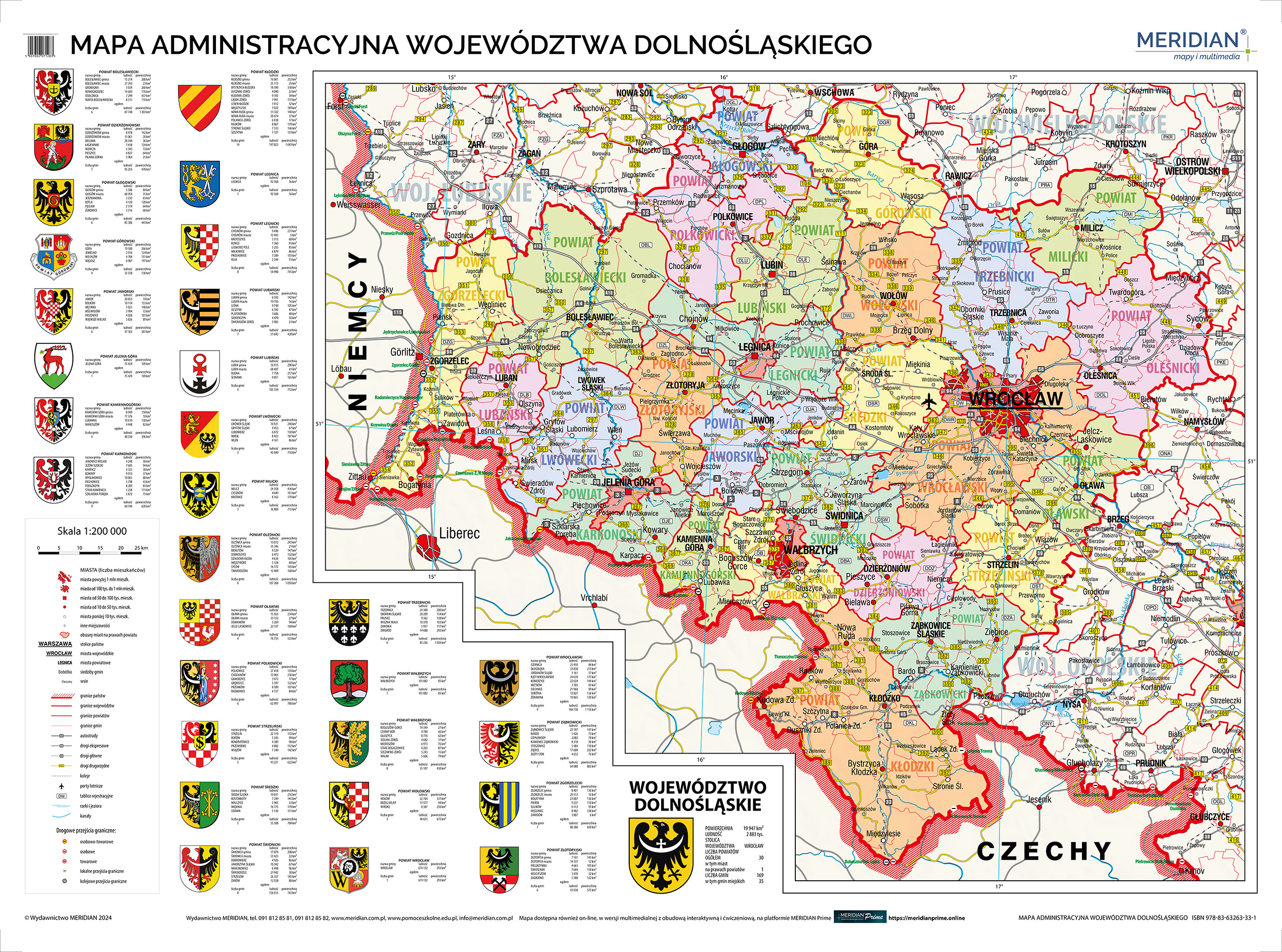 Mapa administracyjna województwa dolnośląskiego | Wydawnictwo Meridian