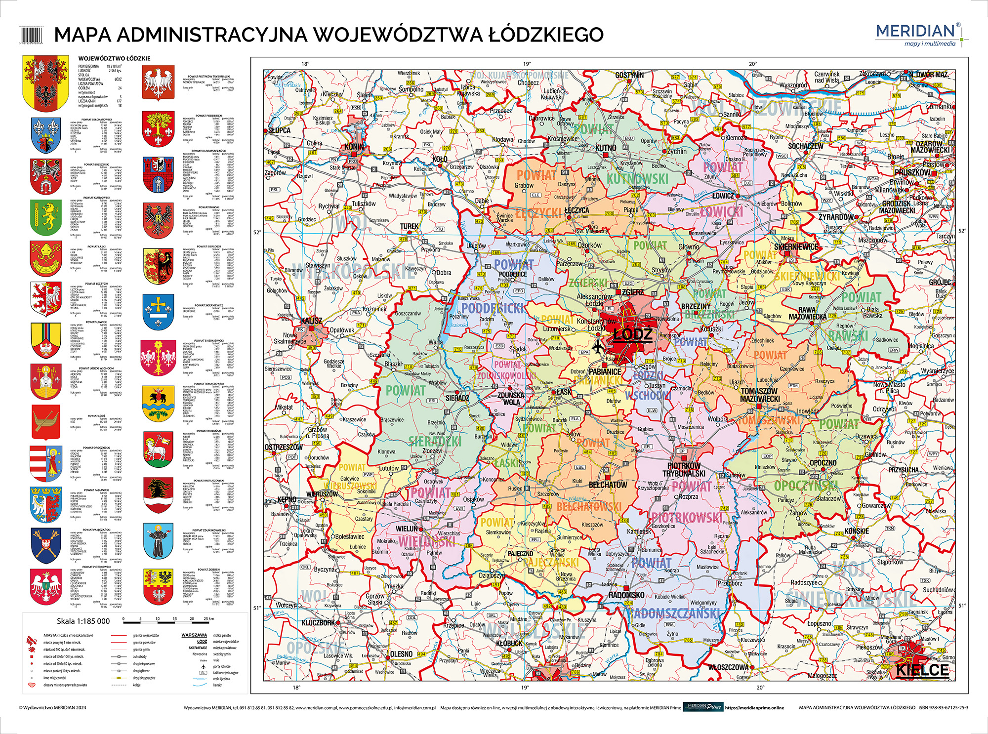 Mapa administracyjna województwa łódzkiego | Wydawnictwo Meridian